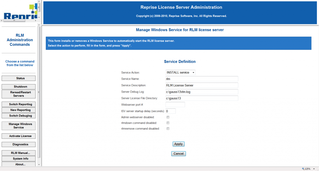 Set up the RLM as a Windows Service - TStat